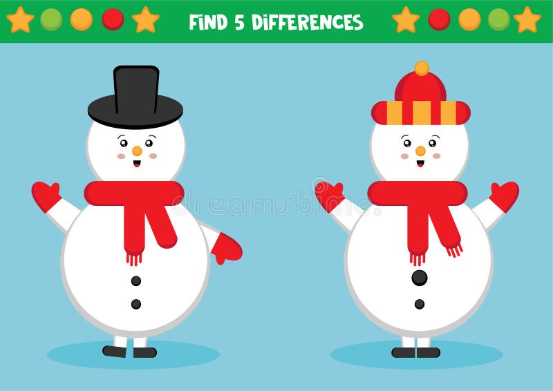 Educational Worksheet for Kids. Find 5 Differences. Cute Christmas ...