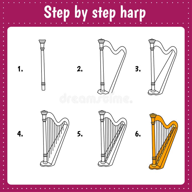 Step by Step Drawing Illustration. Harp Stock Vector - Illustration of ...