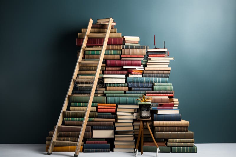 Educations Canvas Front View of Stacked Books, Ladders, and Inviting ...