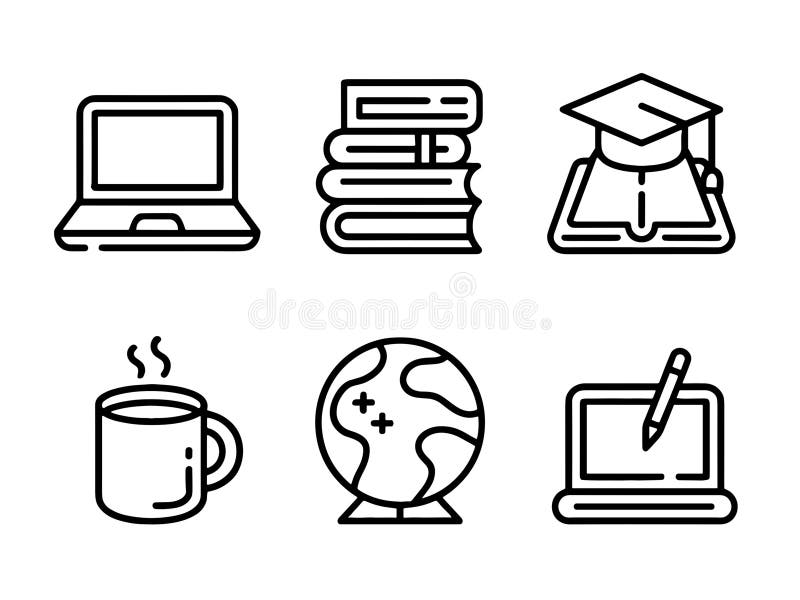 Educations Set Laptop Books Graduation Globe Coffee Digital Learning Stock Vector - Illustration ...