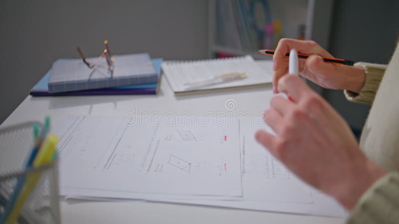 Educator Hands Correcting Homework at Apartment Closeup. Teacher Checking Tasks Stock Footage ...