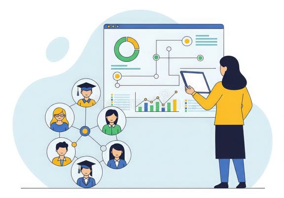 Educator Presenting Analytics Dashboard To Diverse Student Audience in ...