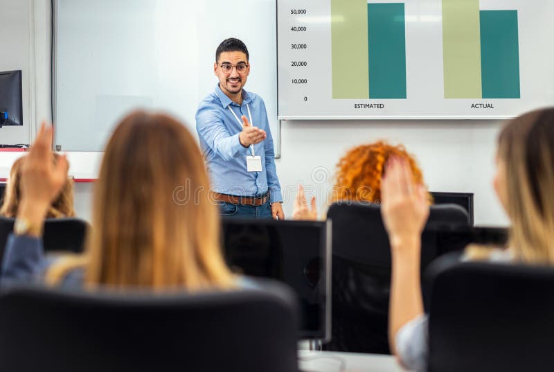 Educator and Students in Programming School Stock Image - Image of desk ...