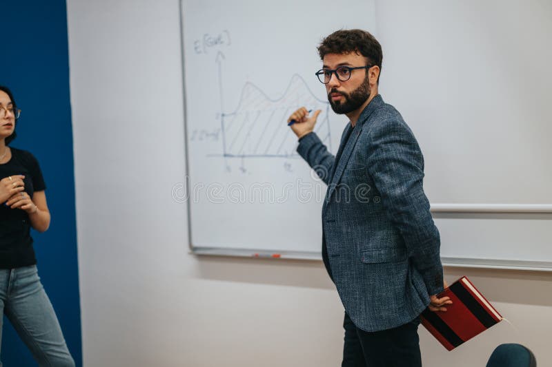 Educator Teaching Graph Analysis To Attentive Students in Classroom ...