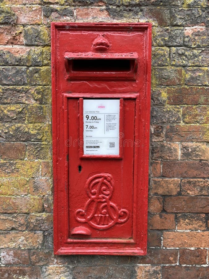 Edward VII Red Post Box in Old Brick Wall. Editorial Image - Image of ...