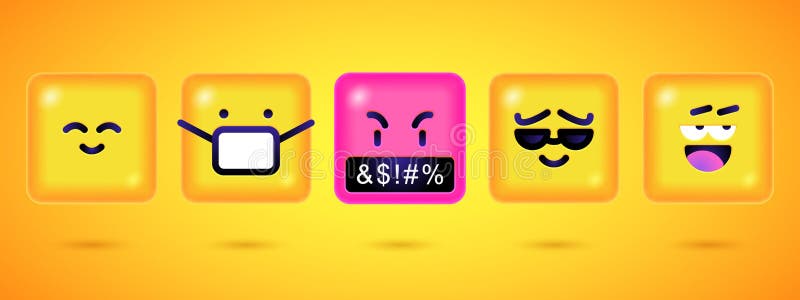 Square Emoticons Yellow Emoji Faces Emoticon Smile, Digital Smiley ...