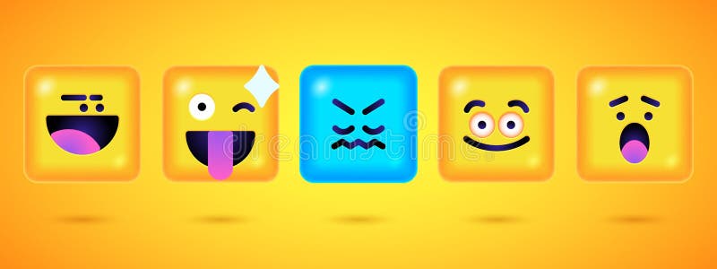 Square Emoticons Yellow Emoji Faces Emoticon Smile, Digital Smiley ...