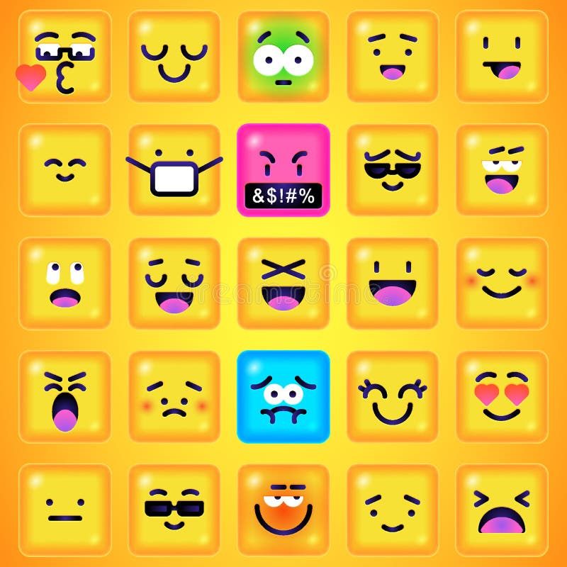 Square Emoticons Yellow Emoji Faces Emoticon Smile, Digital Smiley ...