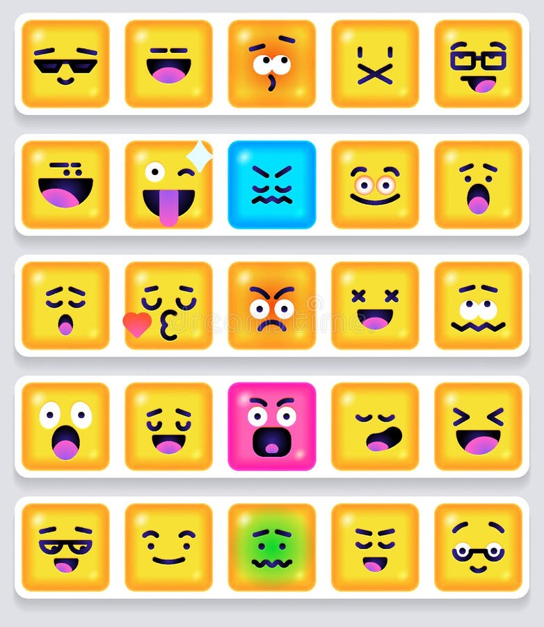 Square Emoticons Yellow Emoji Faces Emoticon Smile, Digital Smiley ...