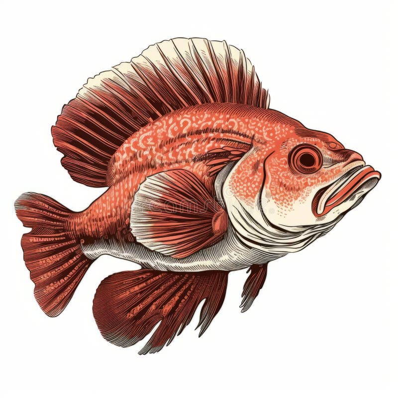 Vintage Style Illustration of a Red Fish on White Background Stock ...