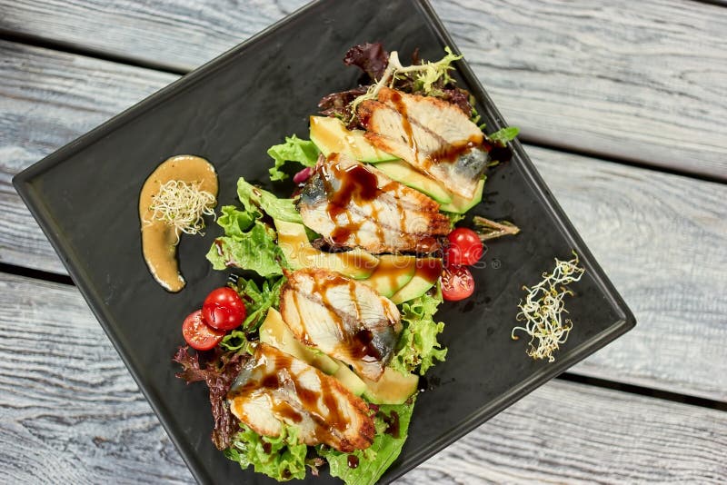 Eel Dish on Rectangle Plate, Top View. Stock Photo - Image of fresh ...