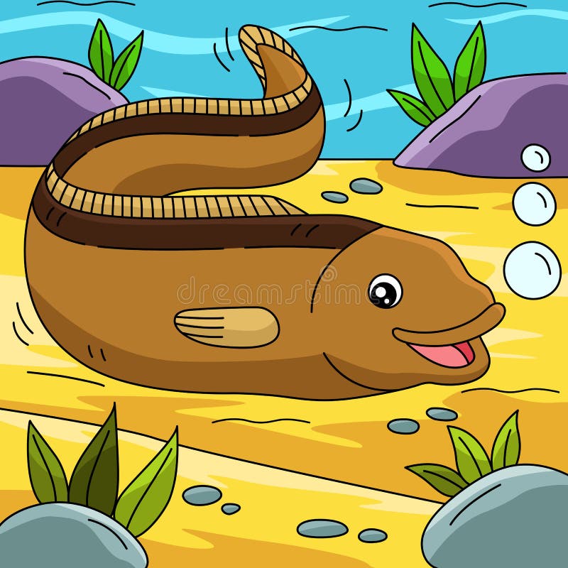 Eel in Ocean Cartoon Colored Illustration Stock Vector - Illustration ...