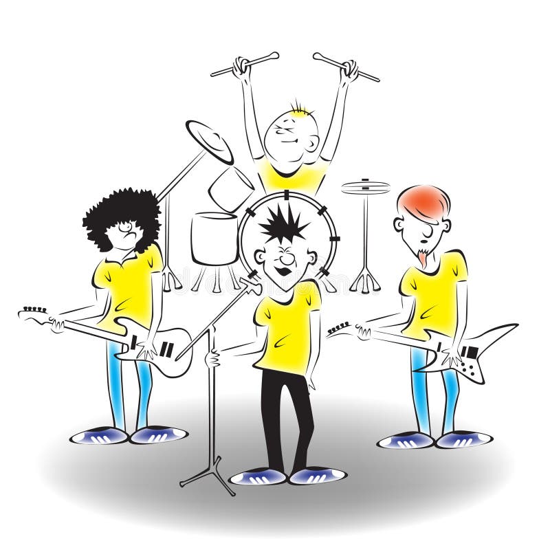 Een band op stadium vector illustratie. Illustration of karikatuur ...
