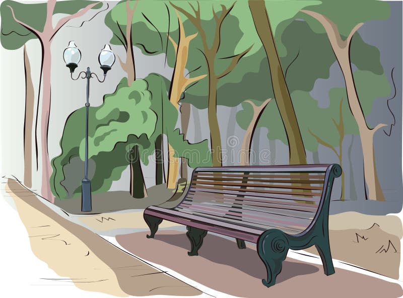 Een bank is in een park vector illustratie. Illustration of bank - 21305726