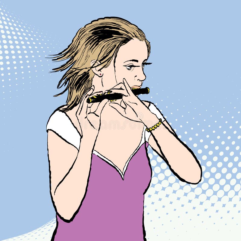 Een Meisje Die De Fluit Spelen Vector Illustratie - Illustration of ...