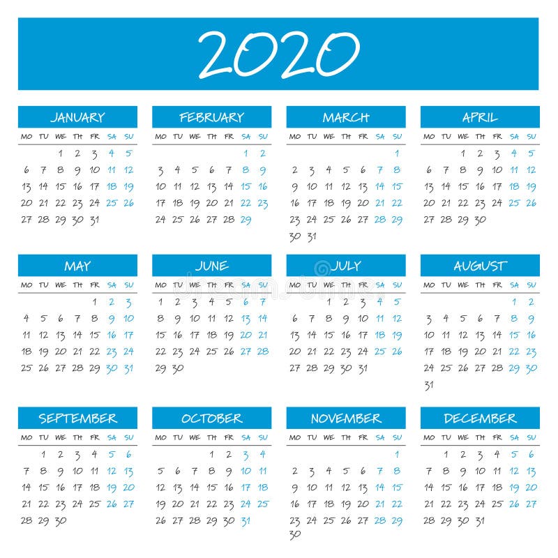 Eenvoudige Het Jaarkalender Van 2020 Vector Illustratie - Illustration ...