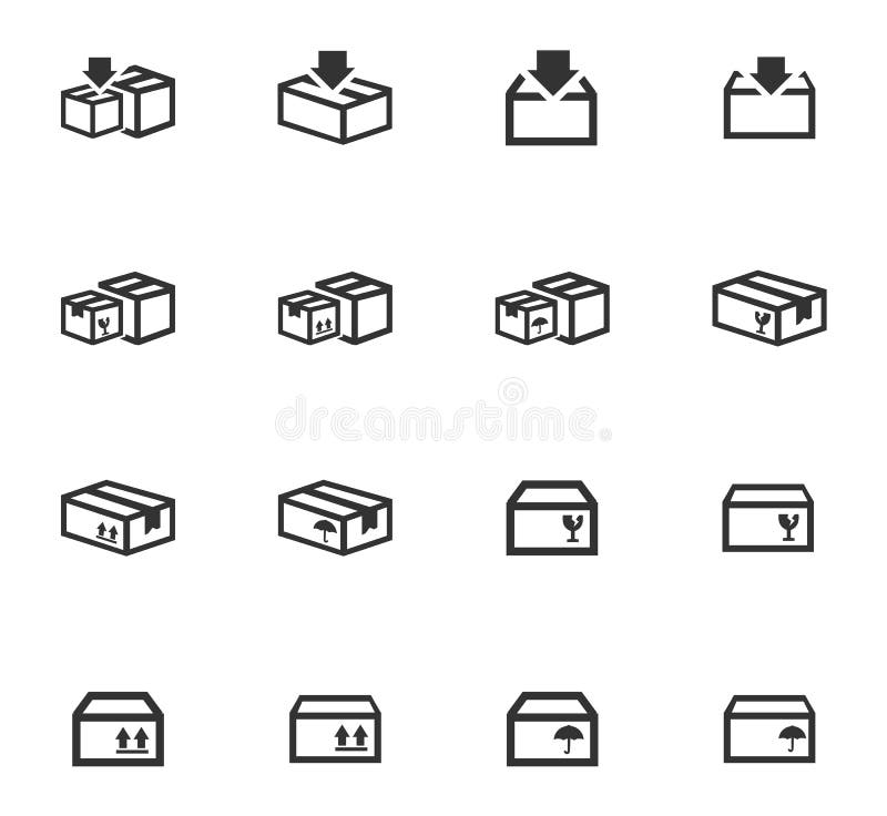 Eenvoudige Pictogrammenreeks Van Doos Stock Illustratie - Illustration ...