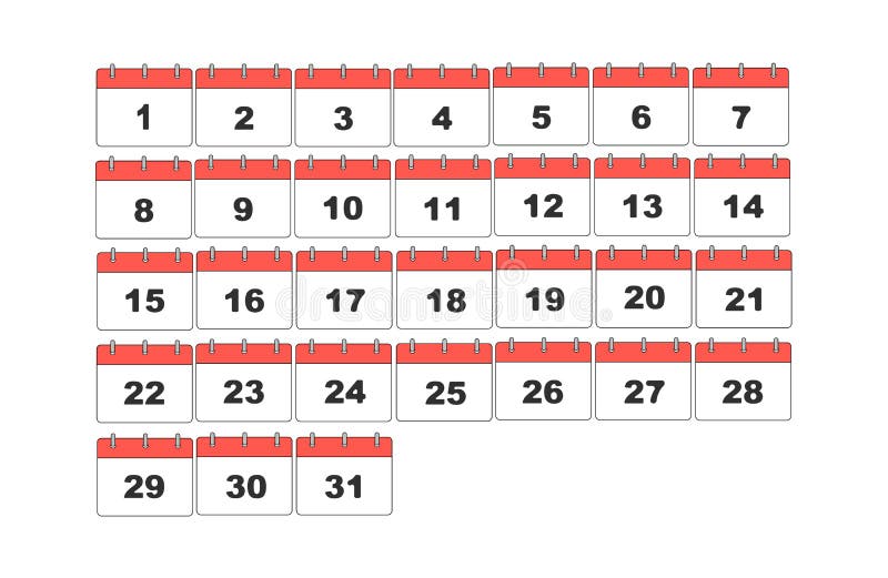 Kalenders Voor Alle 31 Dagen Van Een Maand Geplaatste De Pictogrammen ...