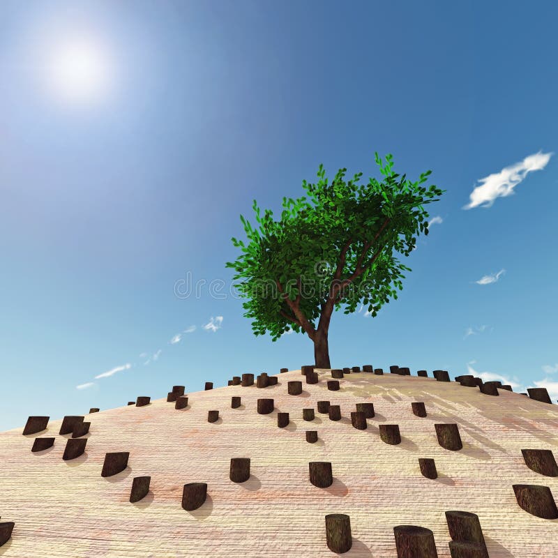 Eenzame Boom in Het Midden Van Stompen Stock Illustratie - Illustration ...