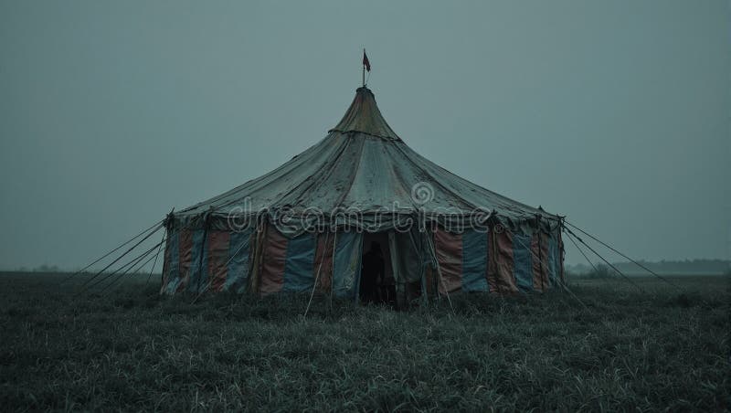 Eerie Abandoned Circus Tent in Field with Shadowy Figure Stock ...