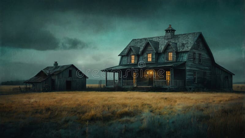 Rustic Farmhouse at Dusk Wallpaper Stock Image - Image of ghostly ...