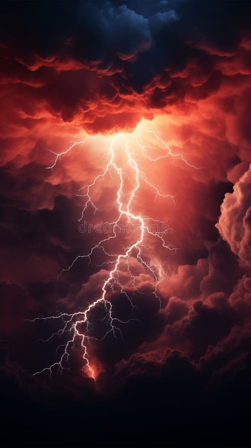 Eerie Backdrop of Dark Red Storm Clouds and Captivating Lightning Stock ...