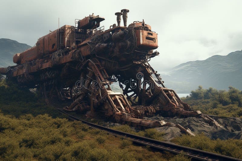 The Eerie Beauty of Colossal Machinery Rusted Stock Illustration ...