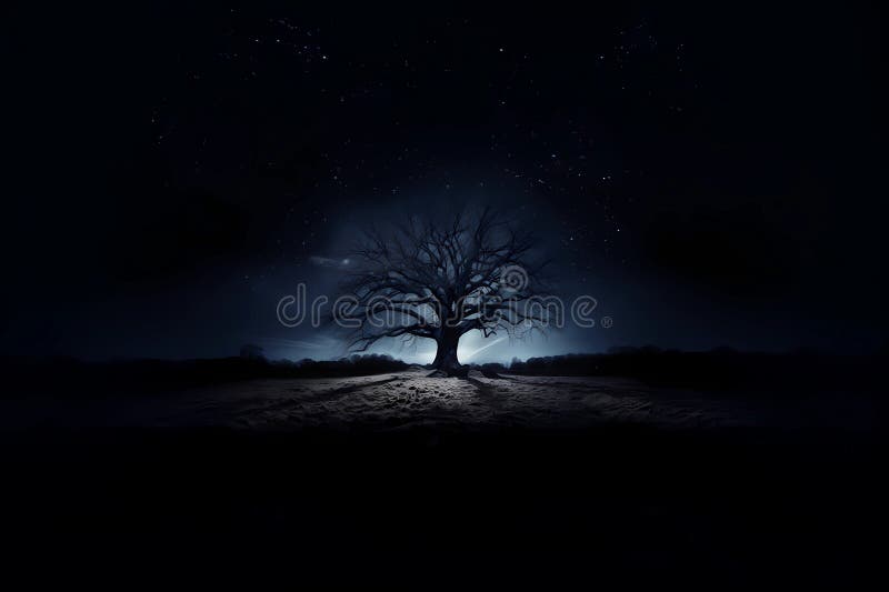 A Pitch-black Old Tree Stands in Stark Silhouette Stock Illustration ...