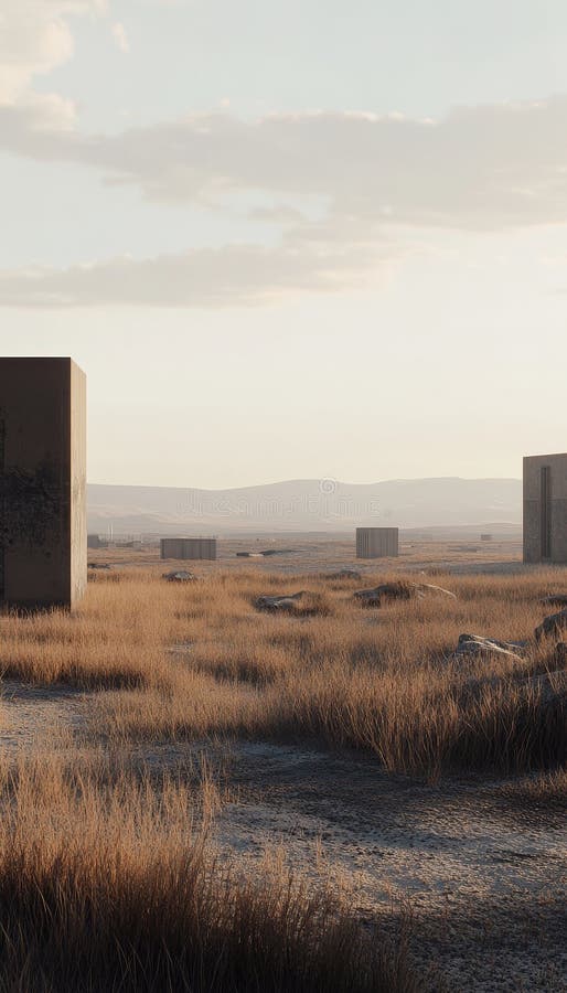 Eerie Desert Landscape Featuring Abandoned Data Centers, Capturing ...