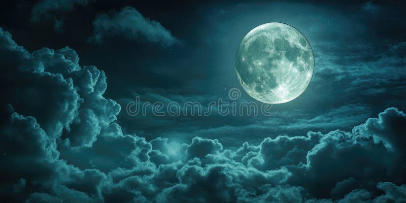 Eerie Full Moon Night Sky with Rolling Clouds Background Stock ...