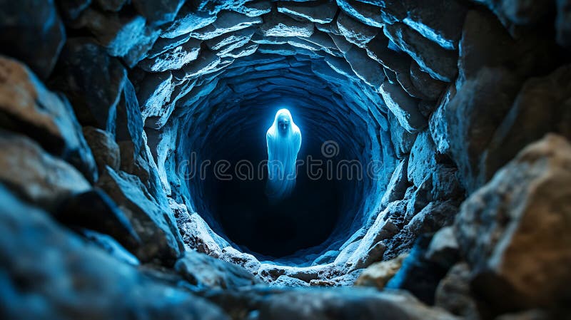Eerie Ghost Emerging from Dark Well Stock Illustration - Illustration ...