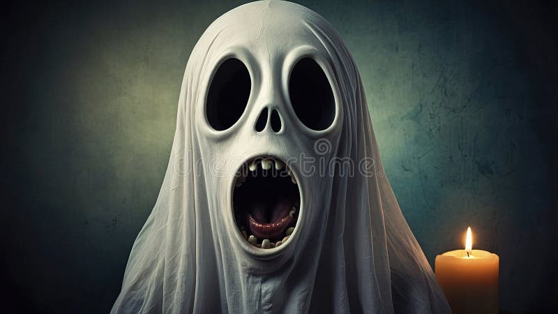 Eerie Ghost Figure in Dark Setting with Candlelight in Complete Silence ...