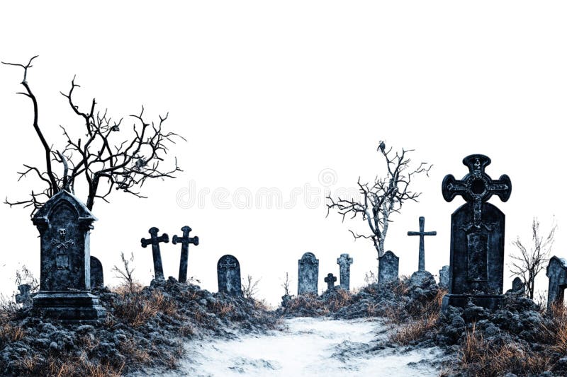The Eerie Halloween Graveyard Set Against a Transparent Background ...