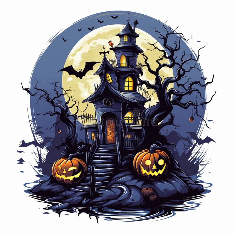 Eerie Halloween Jack-o -lanterns Stock Illustration - Illustration of ...