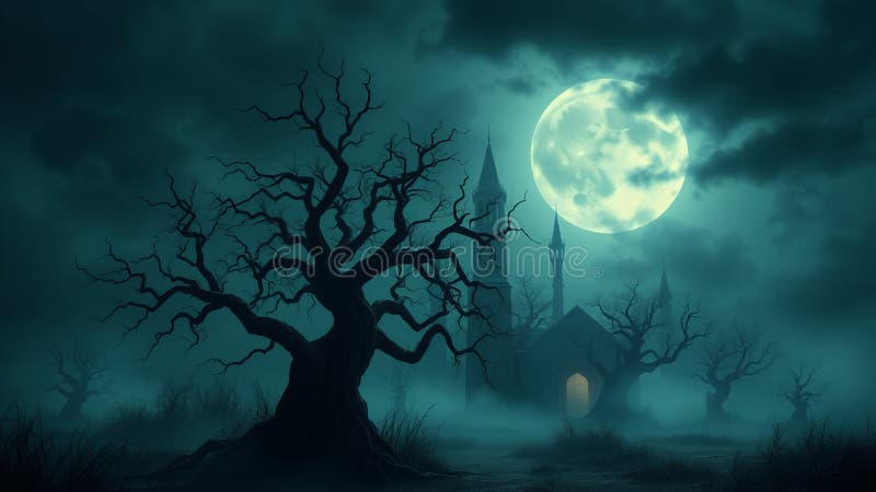Eerie Haunted House Illuminated by a Full Moon on a Dark Night Stock ...