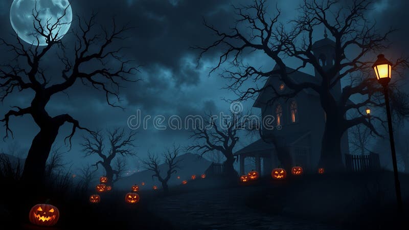 Eerie Haunted House Illuminated by a Full Moon on a Dark Night Stock ...