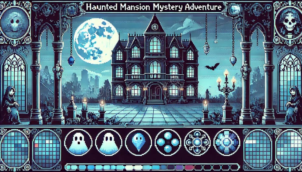 An Eerie Haunted Mansion with Shifting Shadows, Ghostly Figures, and ...