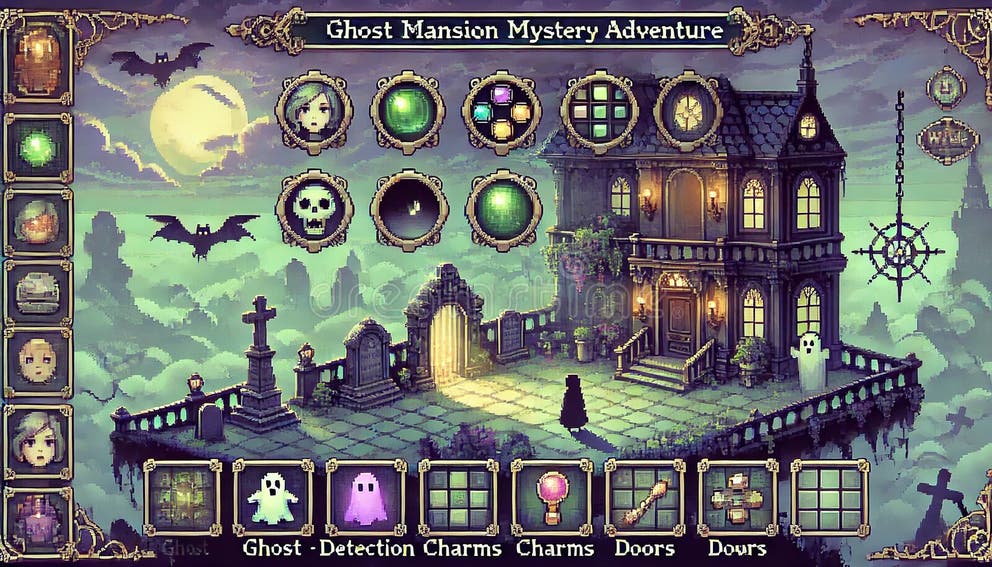 An Eerie Haunted Mansion with Shifting Shadows, Ghostly Figures, and ...