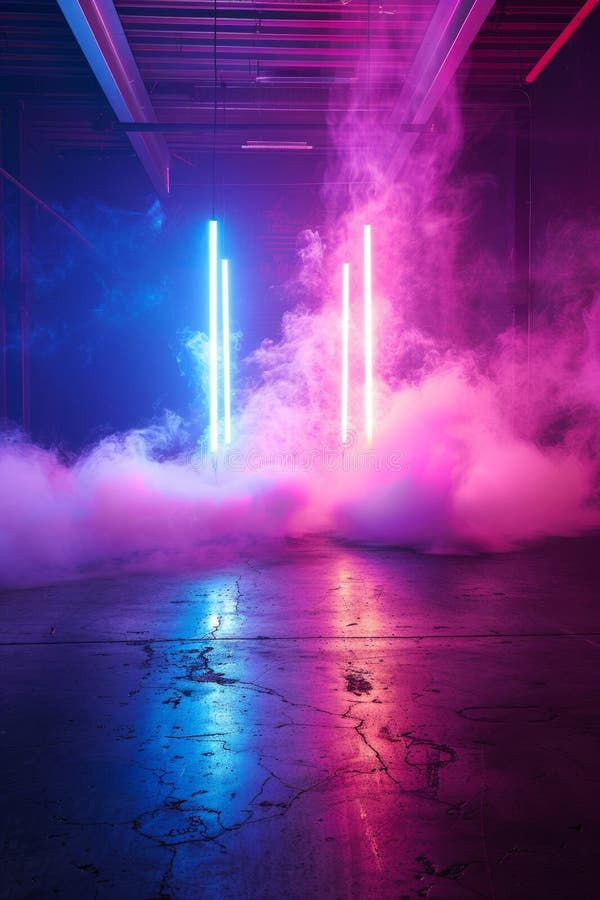 Eerie Light and Smoke in Empty Urban Setting with Neon Lights and Fog ...