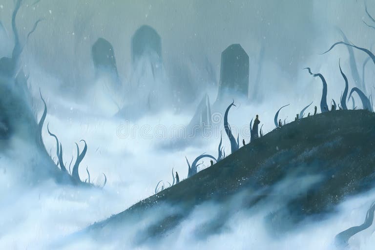 Misty Graveyard and Haunted Forest Patterns Stock Illustration ...