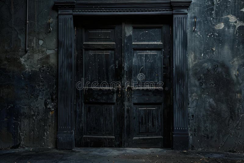 Imposing Dark Wooden Door Set within a Weathered Building Facade ...
