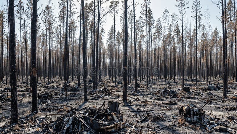 Eerie Post Apocalyptic Forest Clearing with Blackened Trees and Twisted ...