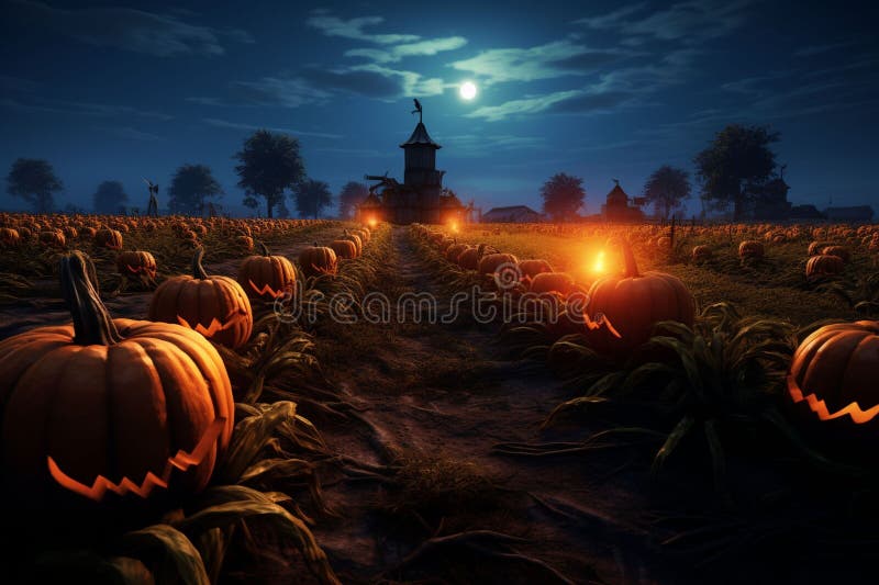 Eerie Pumpkin Patch Moonlight Moonlight Casting Stock Illustration ...