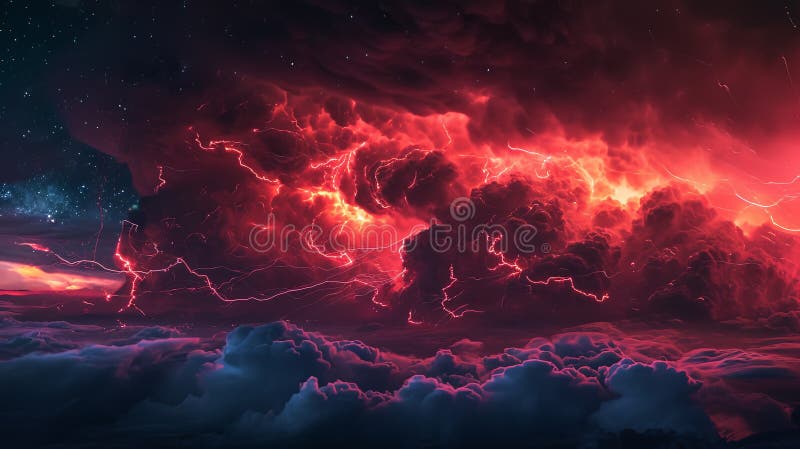 Eerie Red Sprites Above Dark Storm Clouds Stock Illustration ...