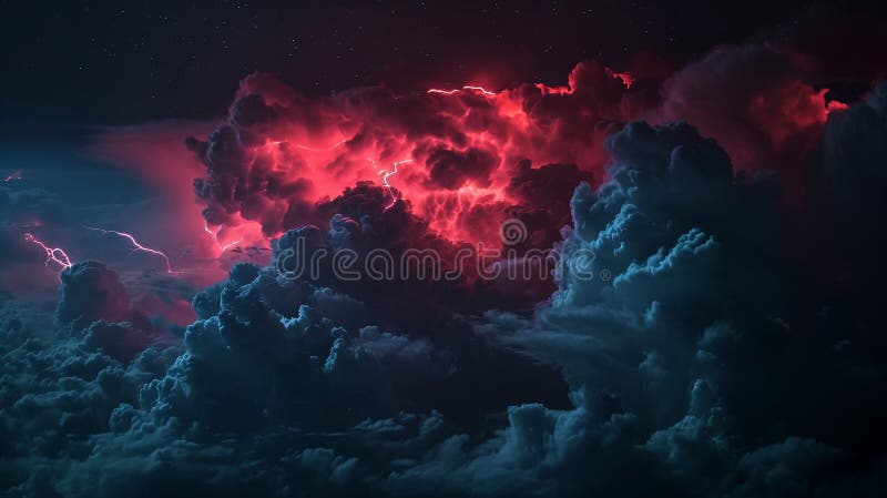 Eerie Red Sprites Above Dark Storm Clouds Stock Illustration ...