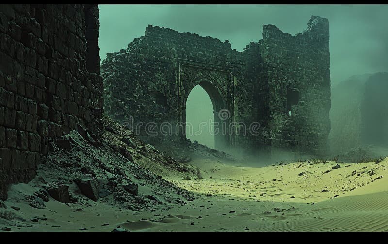 Mysterious Ruins in a Desolate Desert Lscape Stock Illustration ...