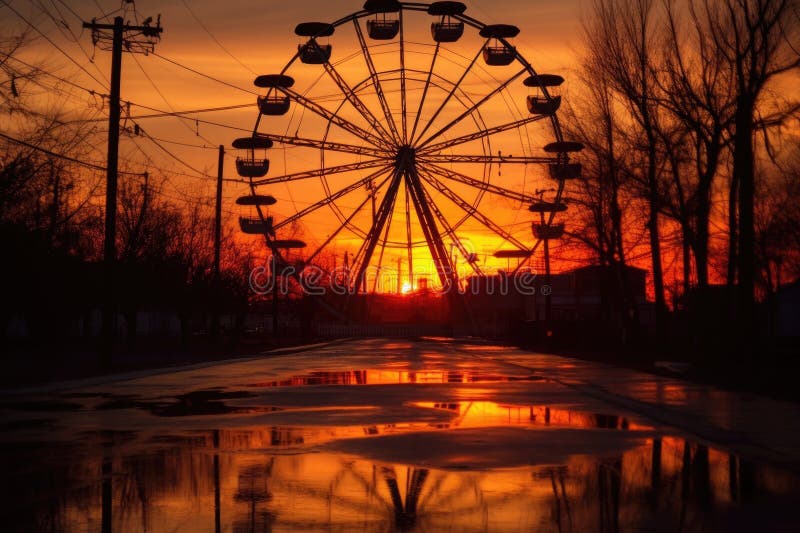 Eerie Shadow of a Ferris Wheel at Sunset Stock Illustration ...