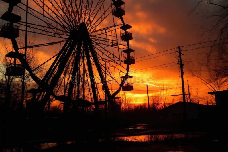 Eerie Shadow of a Ferris Wheel at Sunset Stock Illustration ...