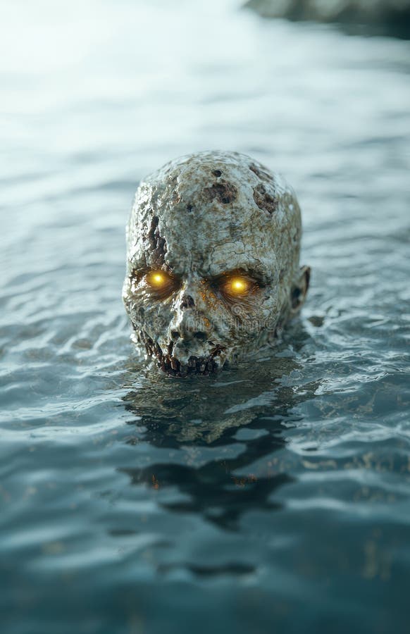 Eerie Skull Floating in Water Stock Illustration - Illustration of ...