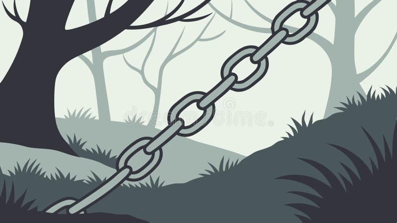 Chain Over Bare Trees in Eerie Forest, Spooky Autumn Landscape, Vector ...